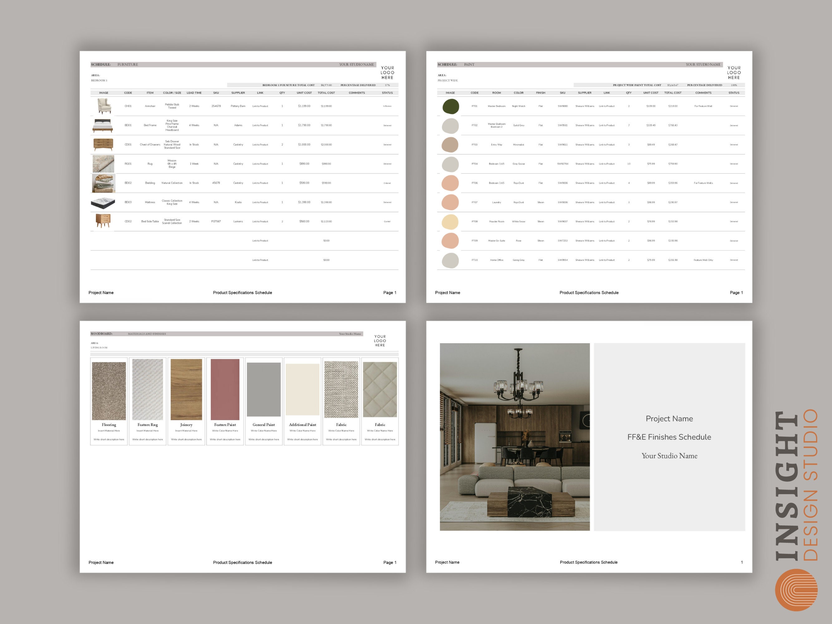 Interior Design Google Sheets FFE Finishes Product Specification ...