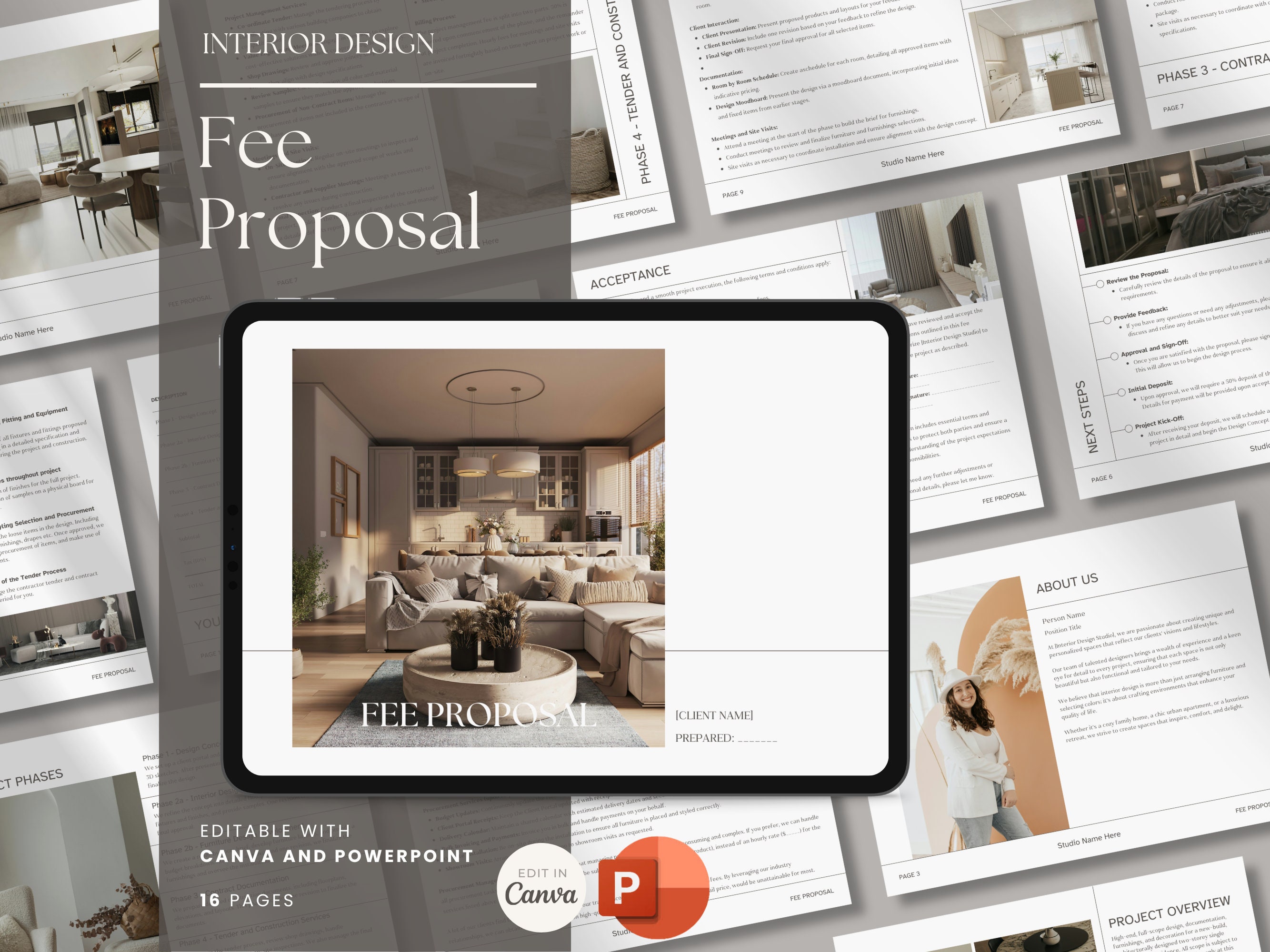 Interior Design Fee Proposal Template the Alden Canva Powerpoint ...