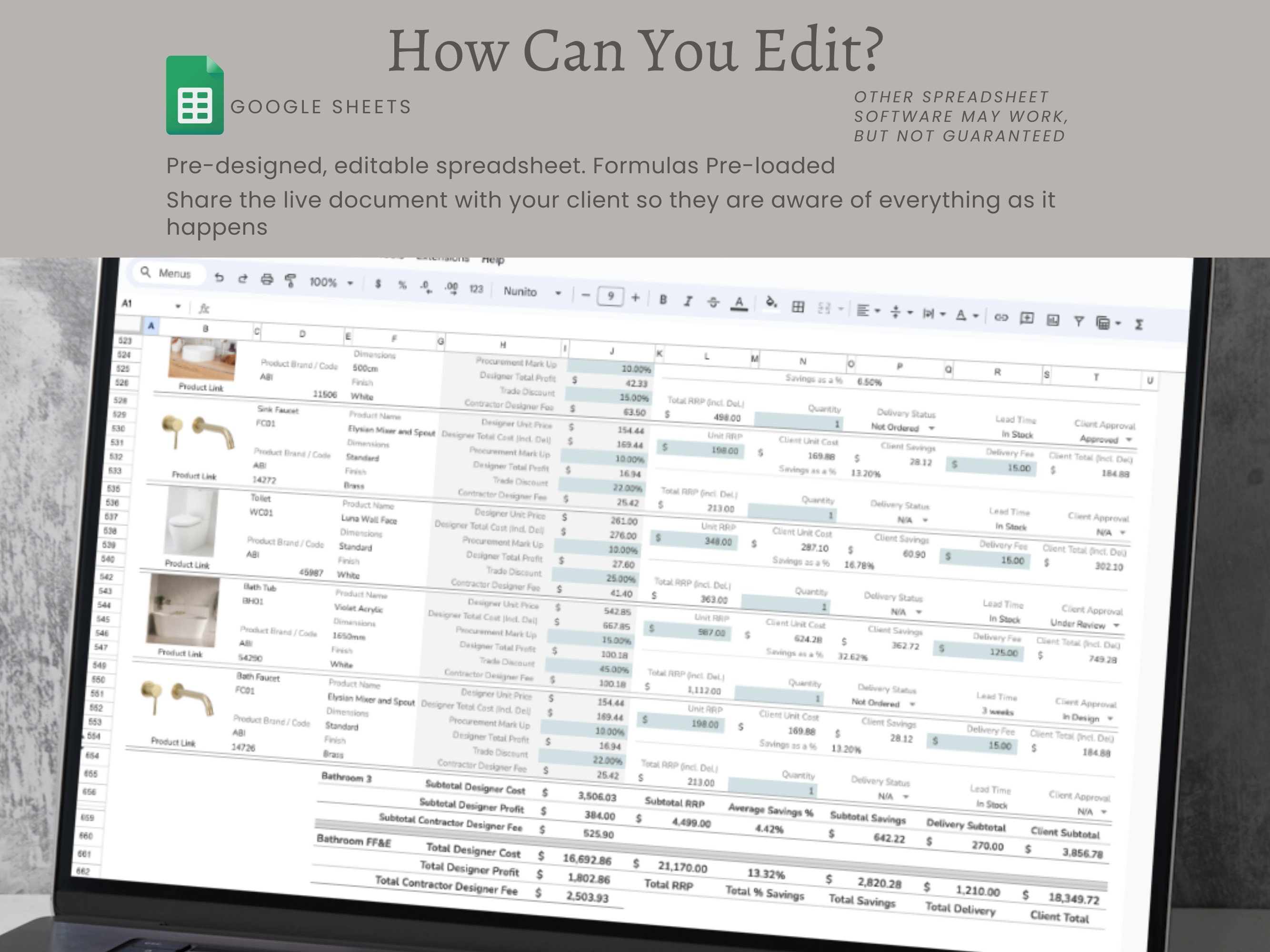 Interior Design Template FF&E Finishes Schedule, Procurement Fee Profit ...