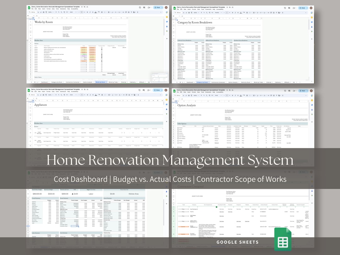 Full Home Renovation Remodel Management System Spreadsheet for Google ...