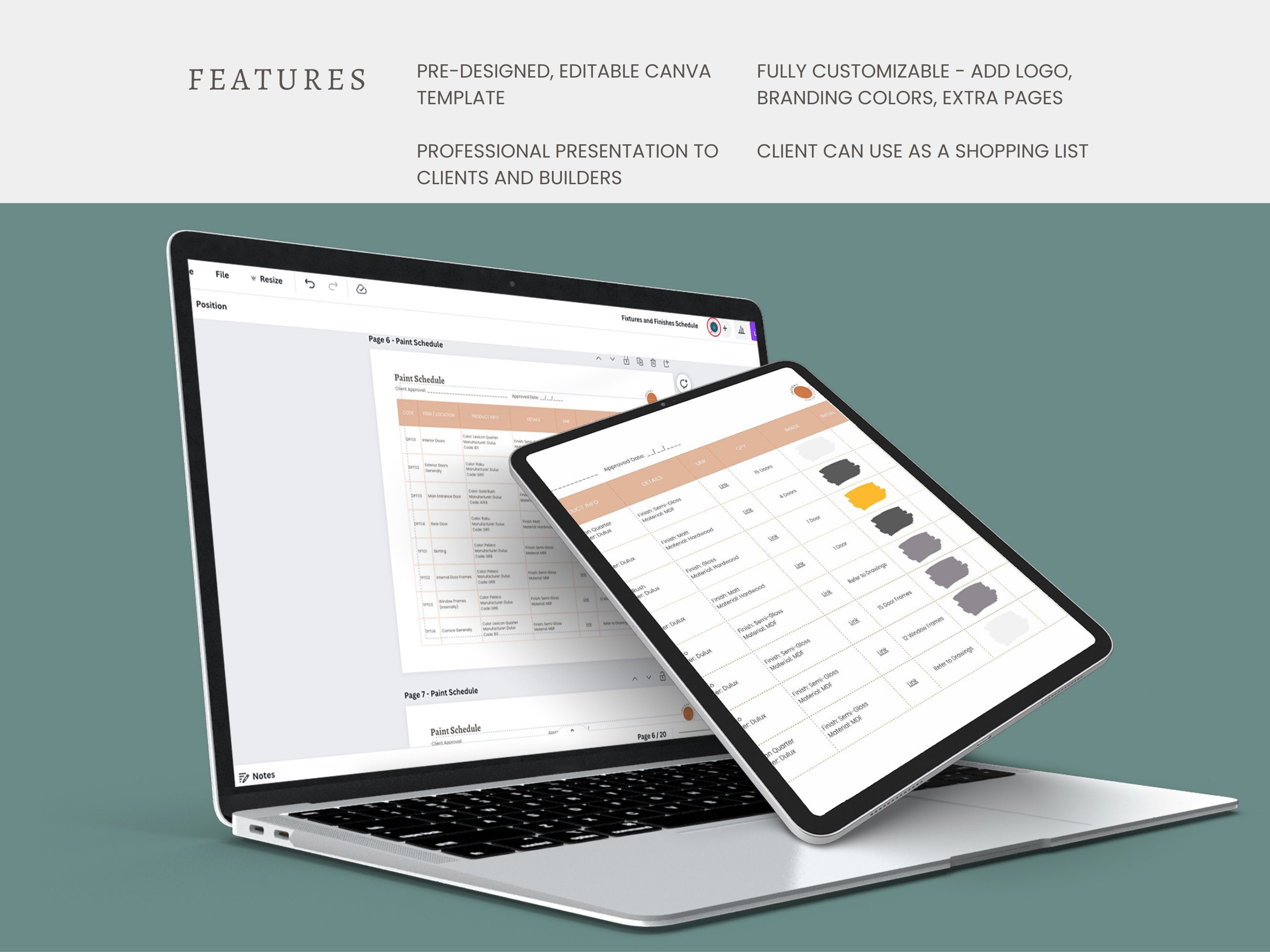 Interior Design Fixture and Finishes Schedule | Canva Template | Lighting Schedule | Kitchen ...