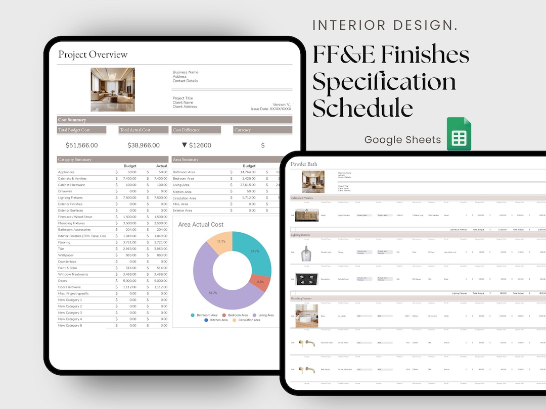 Interior Design Automatic Product Specification Schedule With Budget Comparison, for Google ...