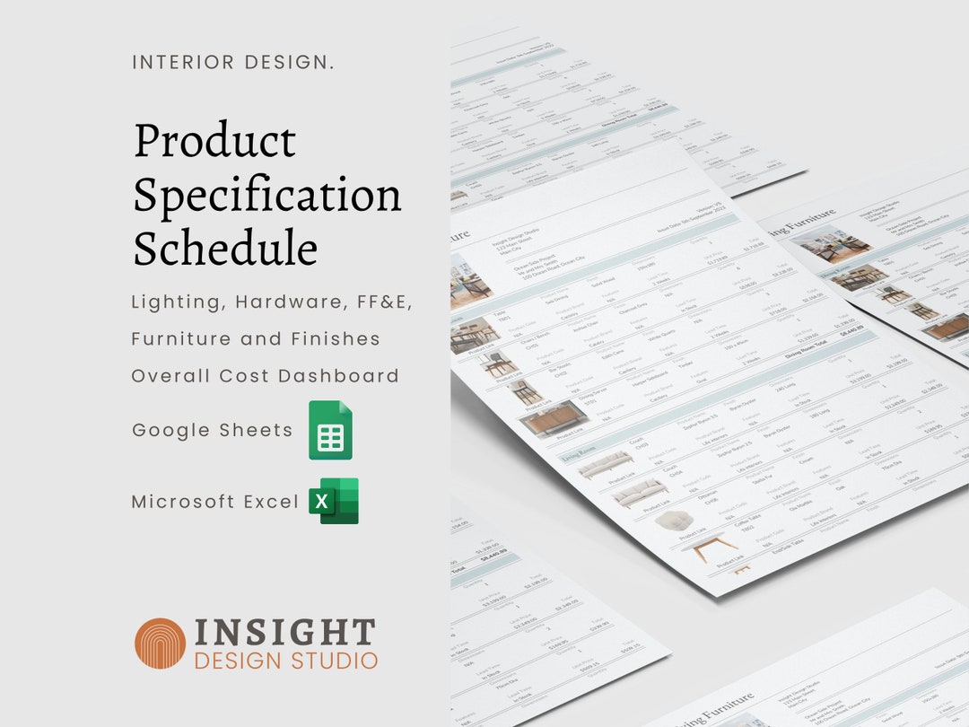 Interior Design Google Sheets Excel Product Specification Template ...