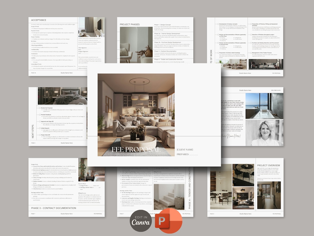 Interior Design Fee Proposal Template the Alden Canva Powerpoint ...