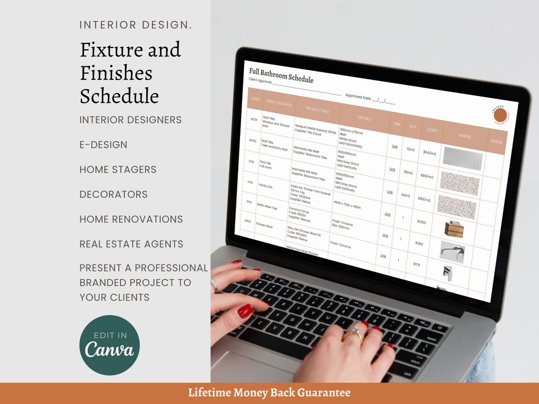 Interior Design Fixture and Finishes Schedule Canva Template Lighting ...