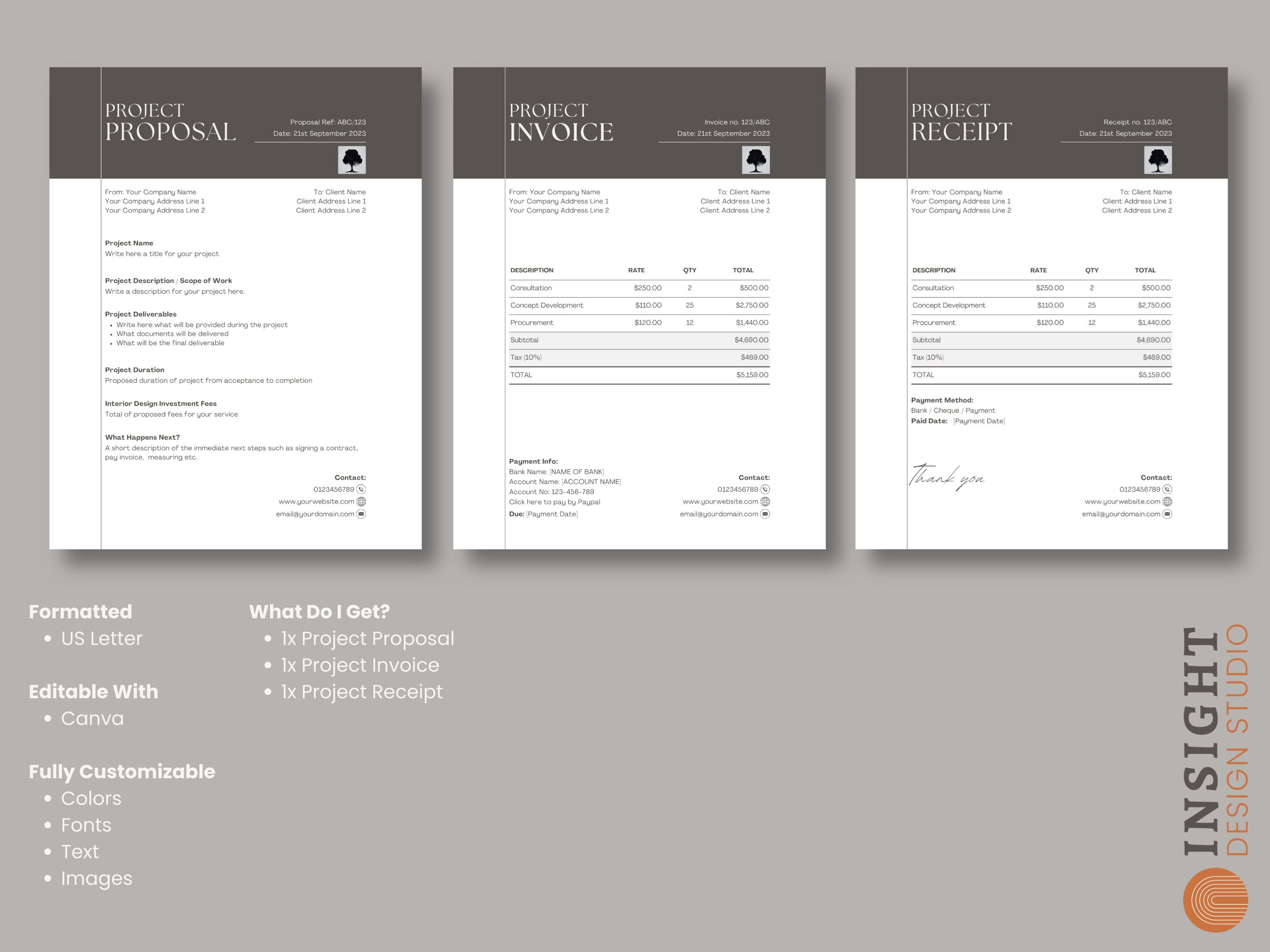 Interior Design Financial Template Bundle: Project Proposal, Invoice ...