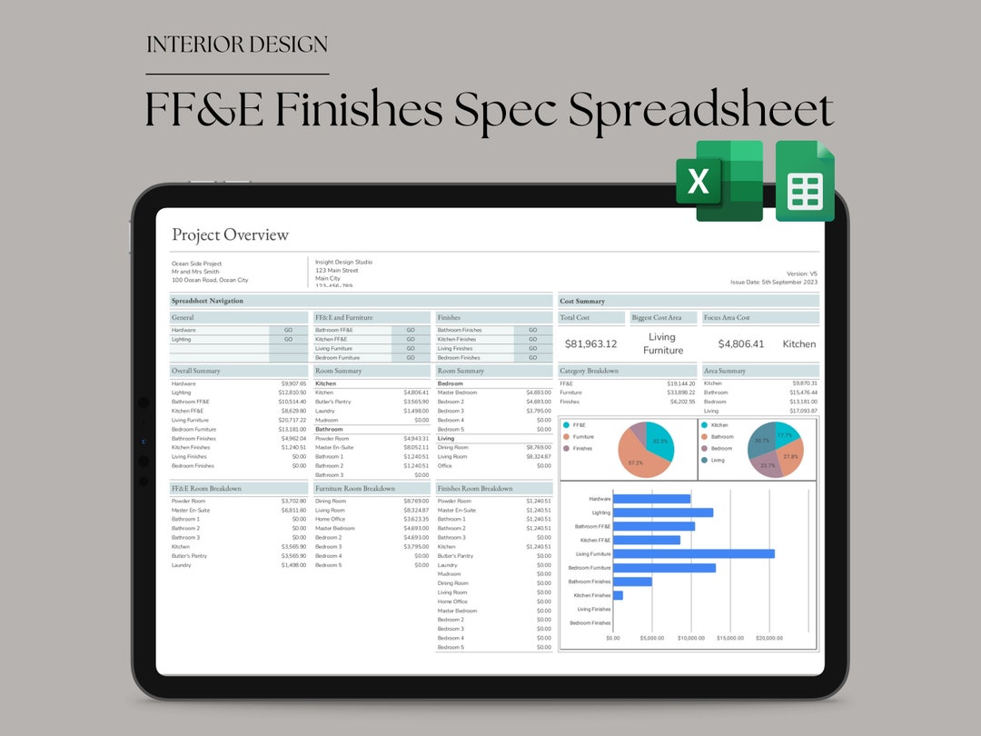 Interior Design Google Sheets FF&E Finishes Product Specification ...