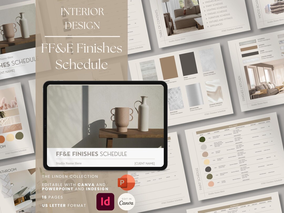 FFE Finishes Schedule for Interior Designers, Moodboard, Specification ...