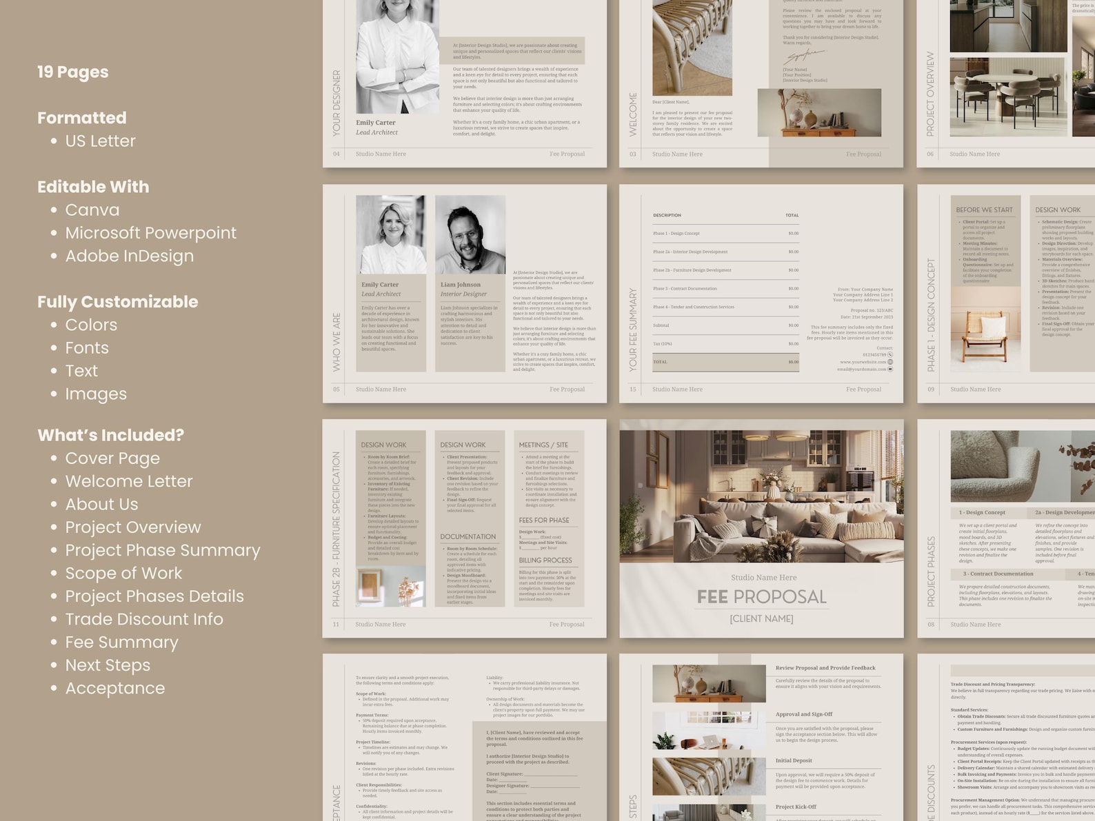 Interior Design Fee Proposal Template - Canva Powerpoint Adobe Indesign ...