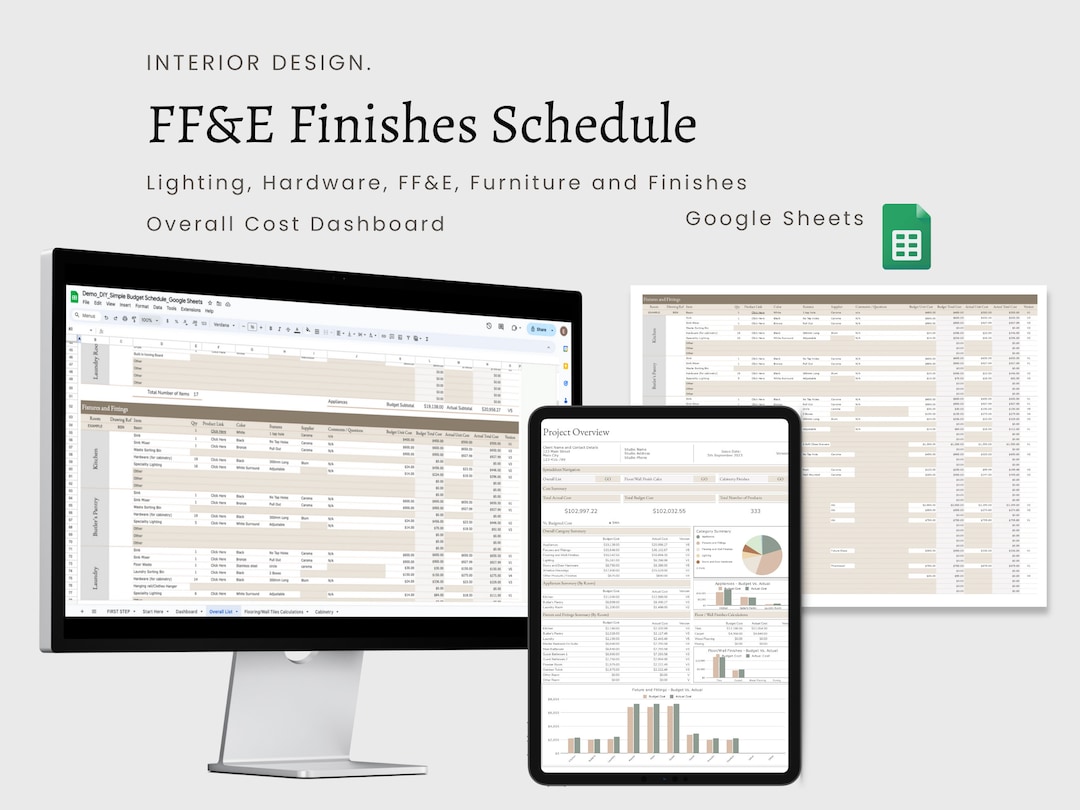 Interior Design FF&E Finishes Schedule | Google Sheets Spreadsheet ...