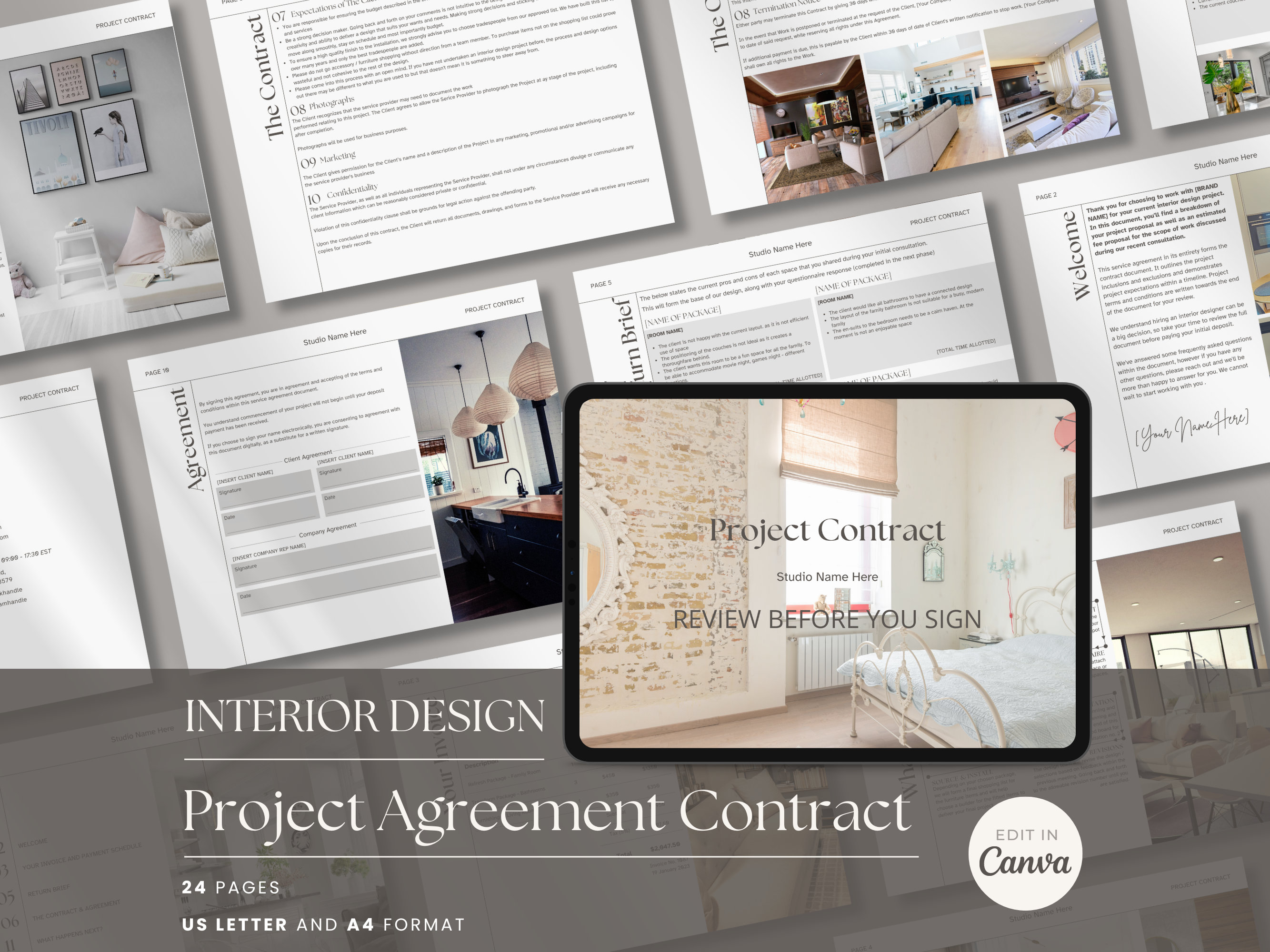 Interior Design Project Agreement Contract | Modern | E-design Contract ...