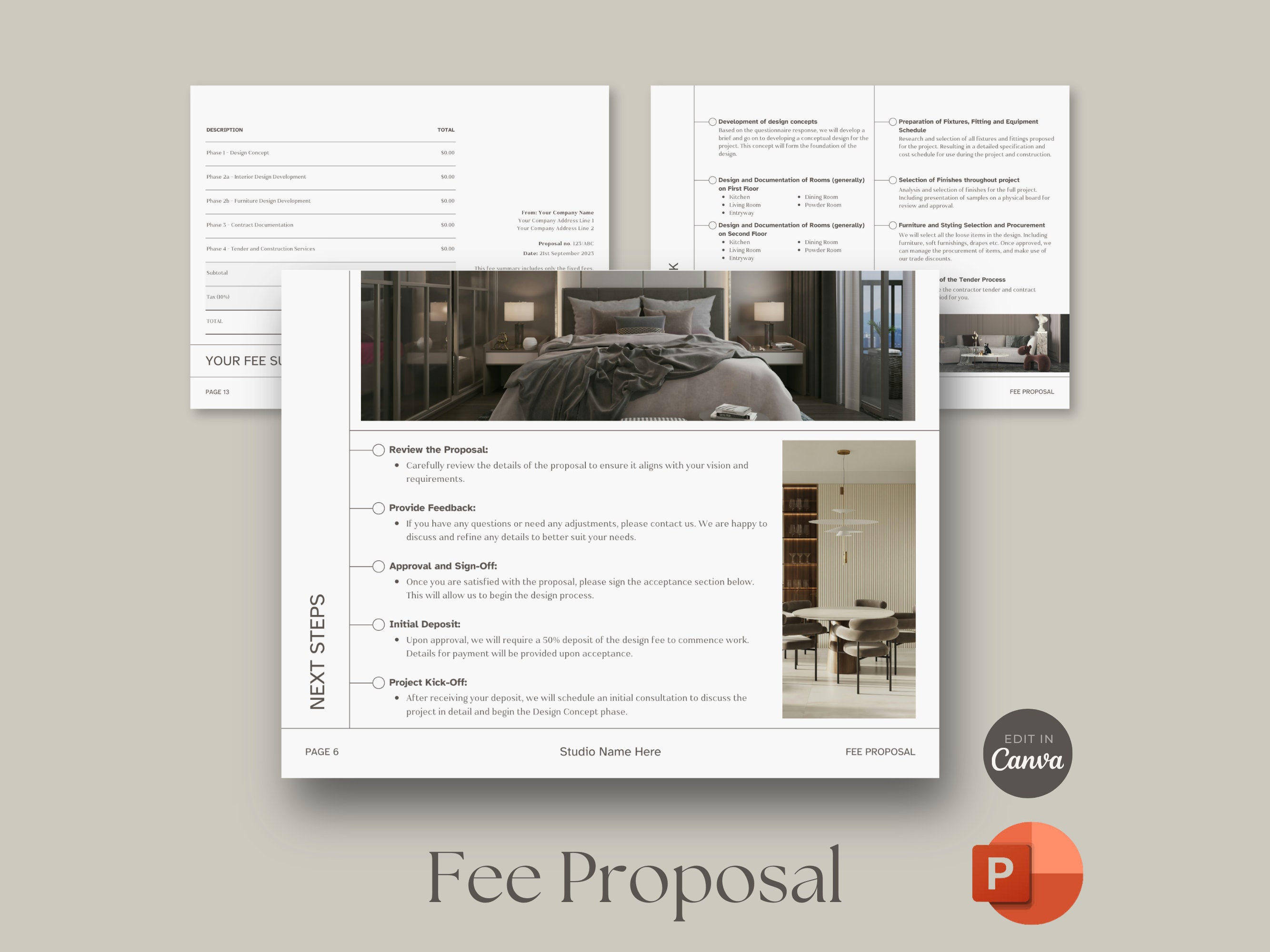 Interior Design Fee Proposal Template - the Alden - Canva Powerpoint ...