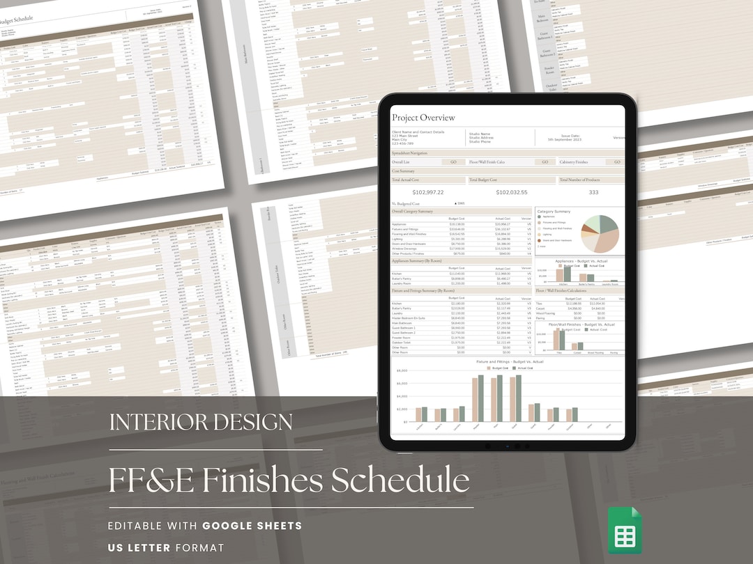 Interior Design FF&E Finishes Schedule | Google Sheets Spreadsheet ...