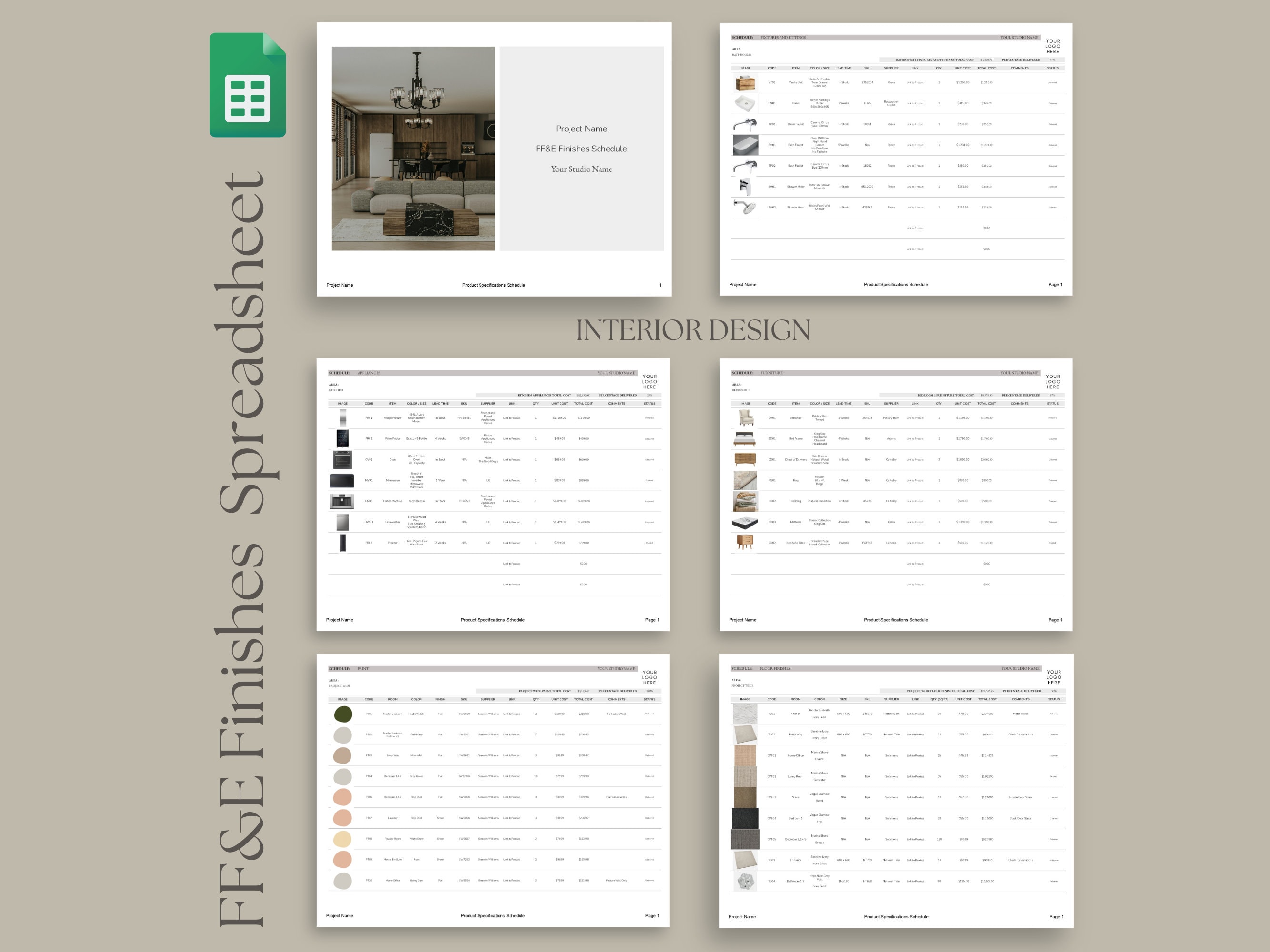 Interior Design Google Sheets FF+E Finishes Product Specification ...