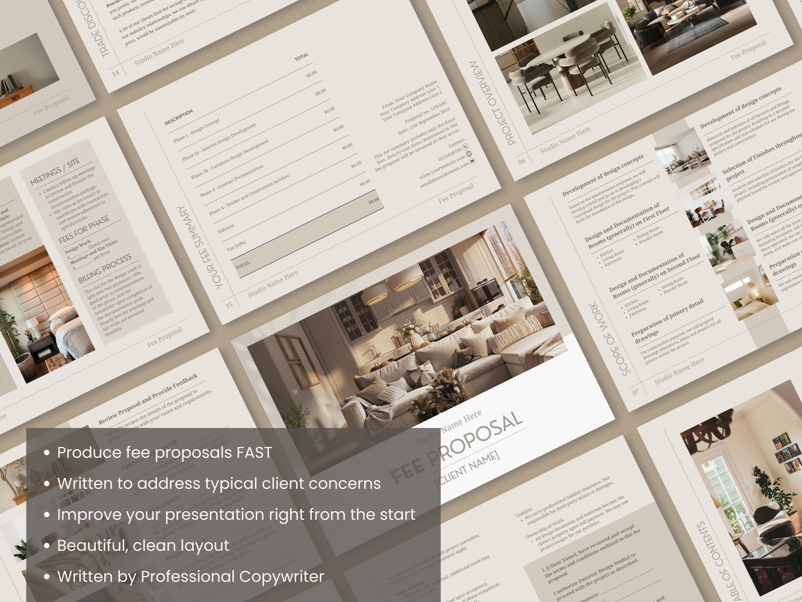 Interior Design Fee Proposal Template - Canva Powerpoint Adobe Indesign ...