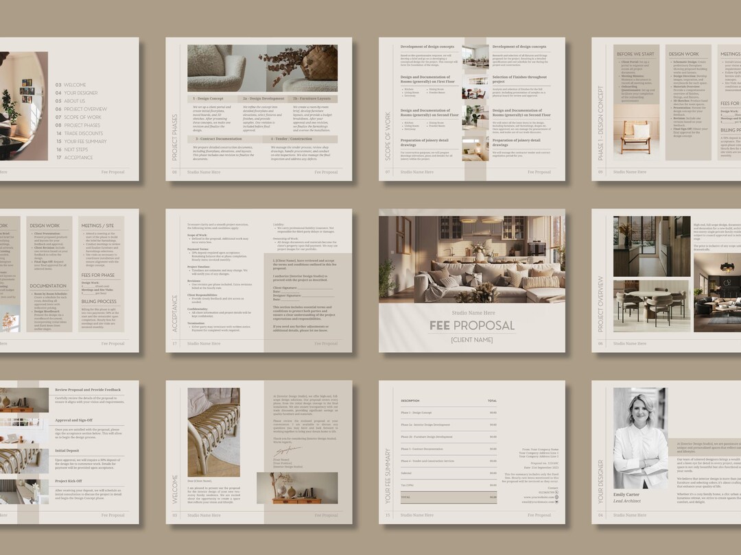 Interior Design Fee Proposal Template Canva Powerpoint Adobe Indesign ...