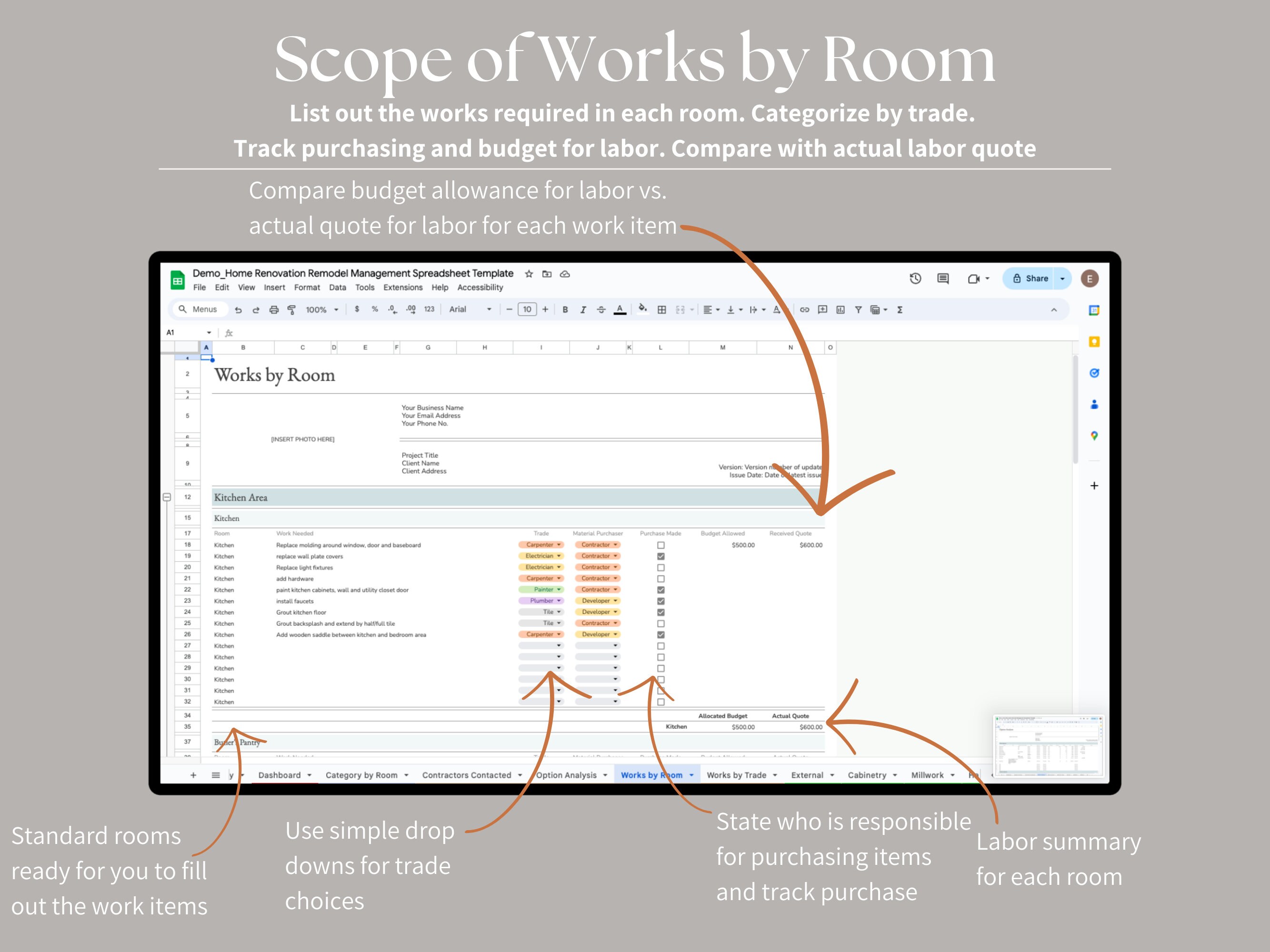 Full Home Renovation Remodel Management System Spreadsheet for Google ...