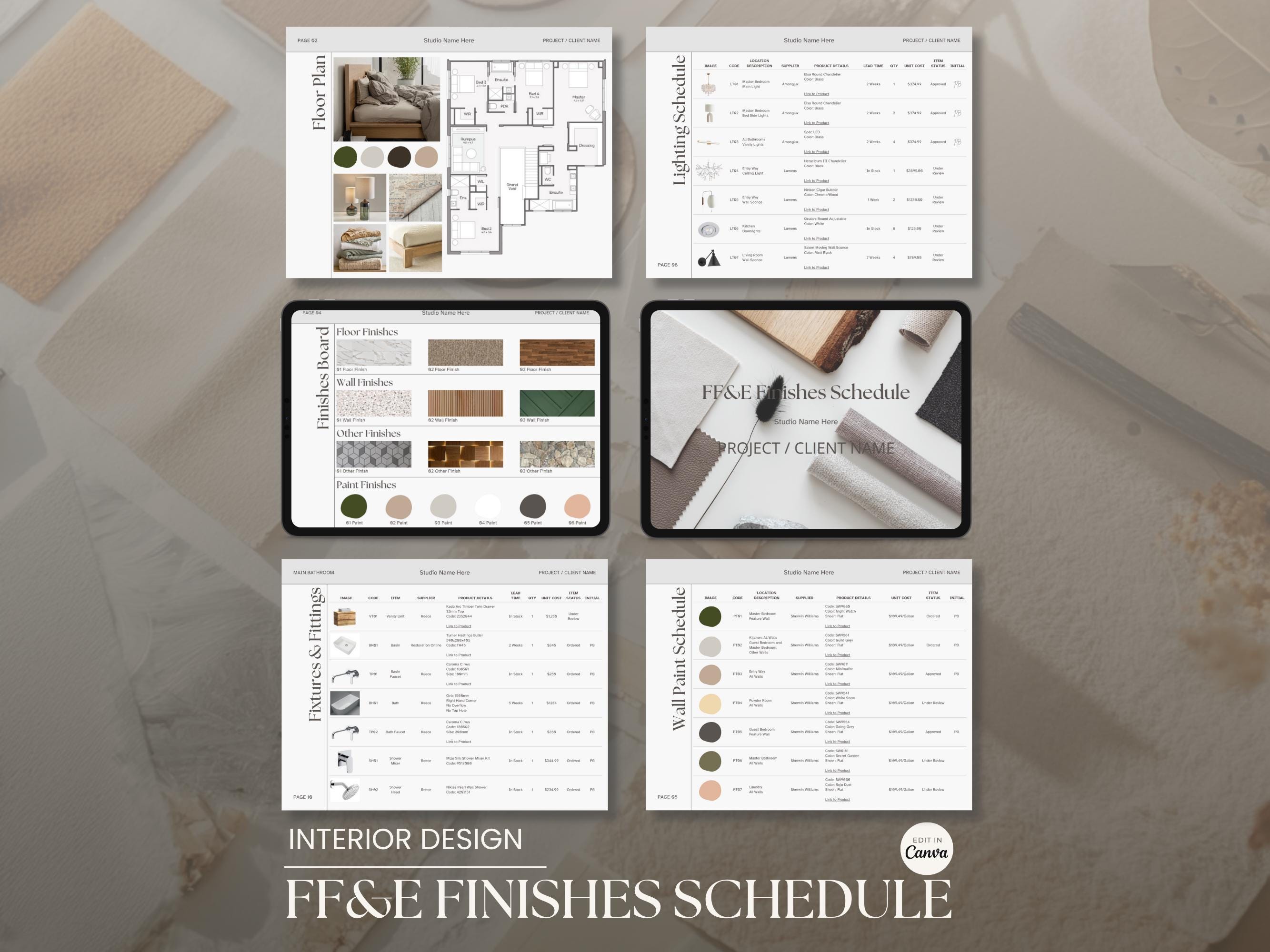 Interior Design Fixtures and Finishes Canva Template | Schedule ...