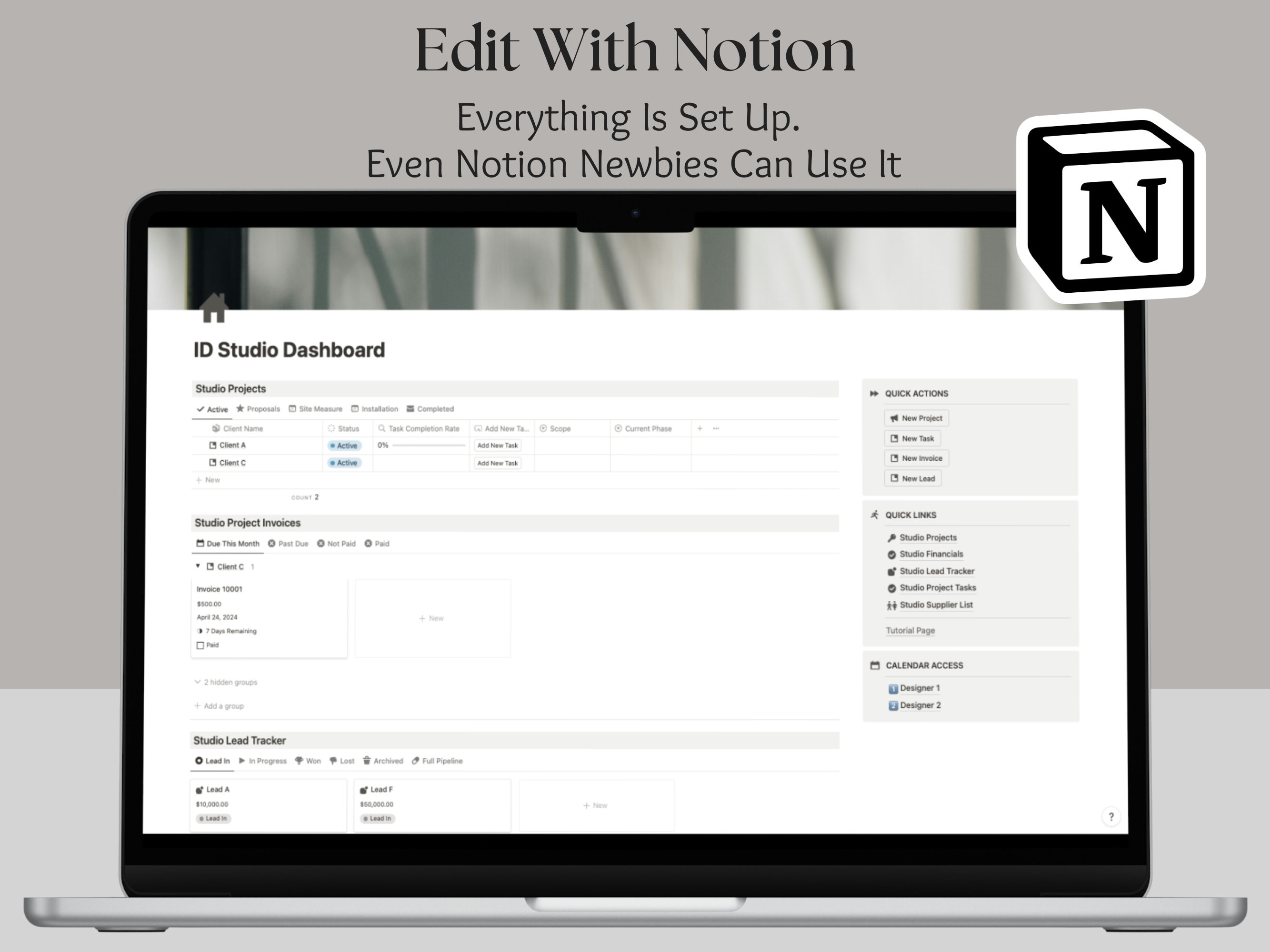 Interior Design Studio Management System - Notion Template - Vendor ...