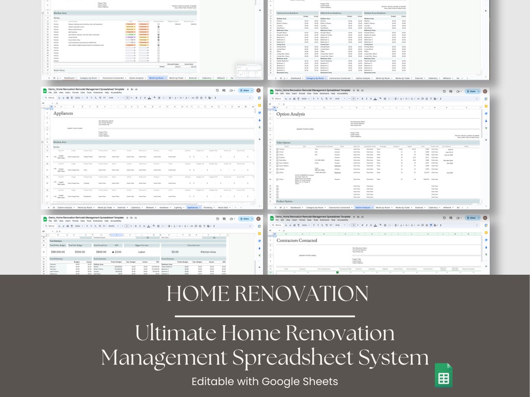 Full Home Renovation Remodel Management System Spreadsheet for Google ...