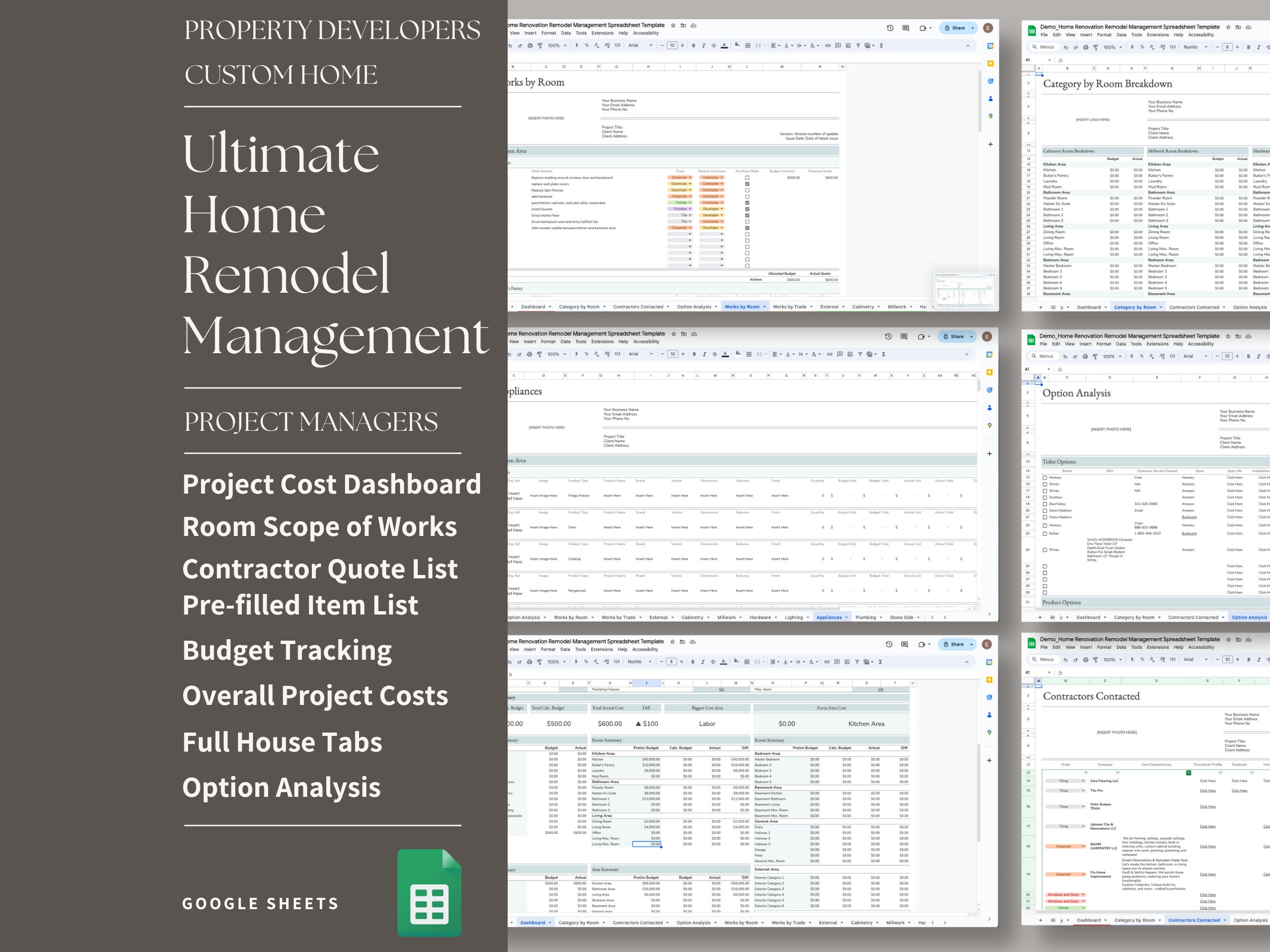 Full Home Renovation Remodel Management System Spreadsheet for Google ...