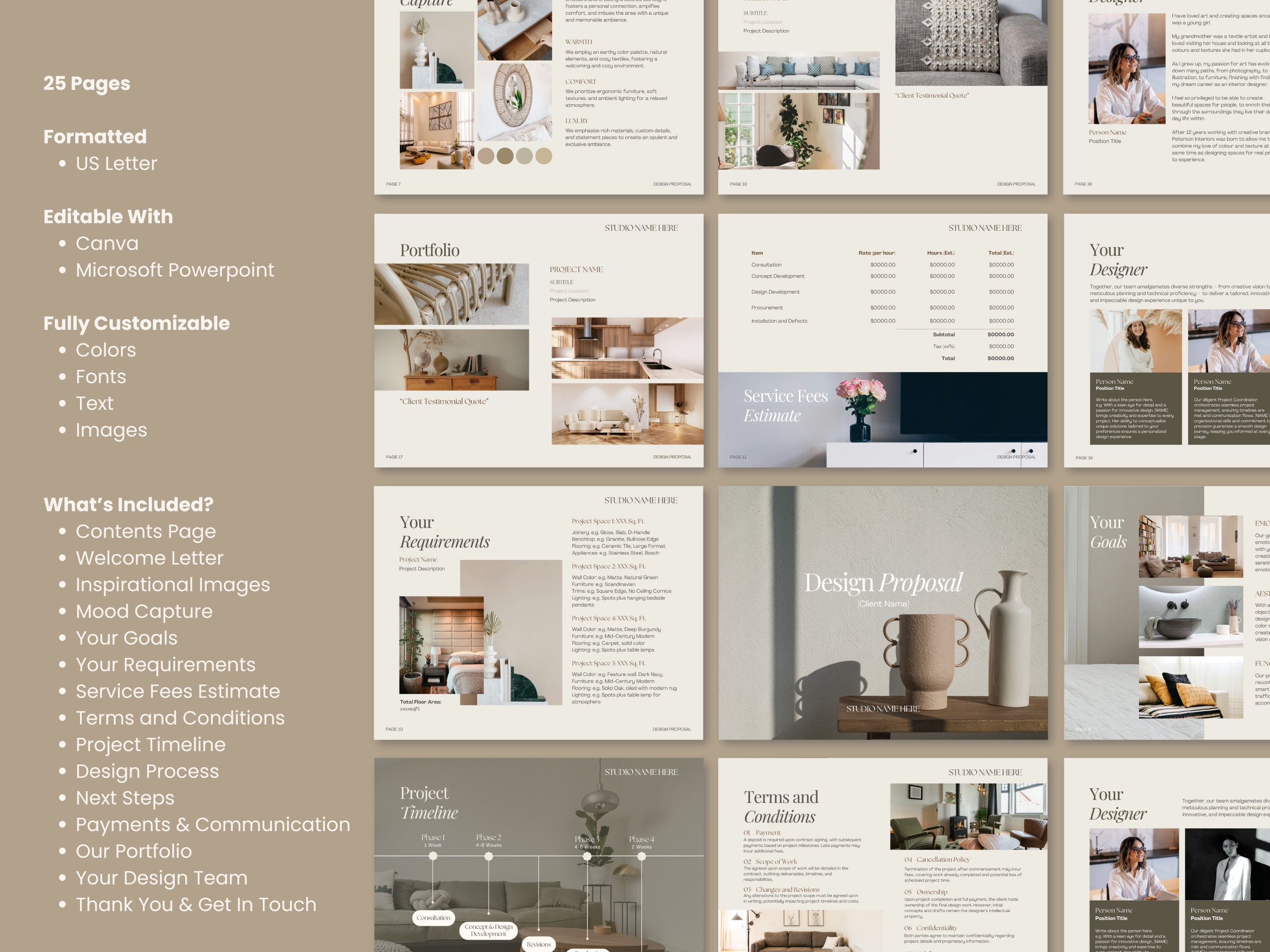 Interior Design Template - Project Proposal Canva - Professional Design Brief - Portfolio ...