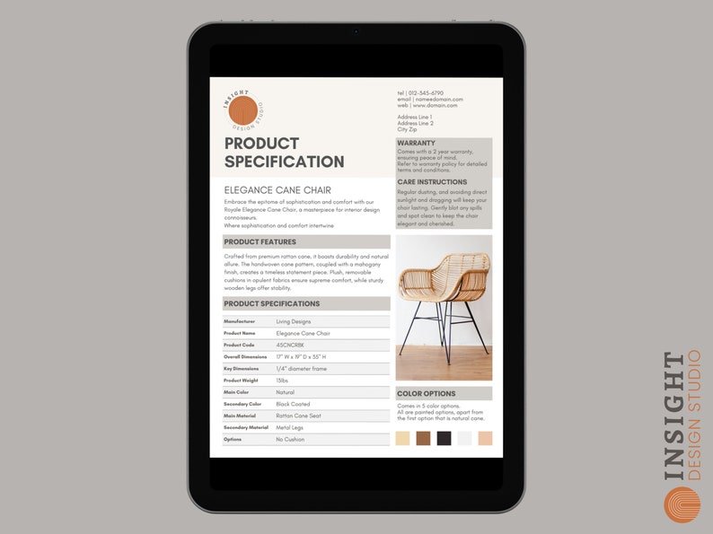 Interior Design Product Specification Canva Template, Furniture ...