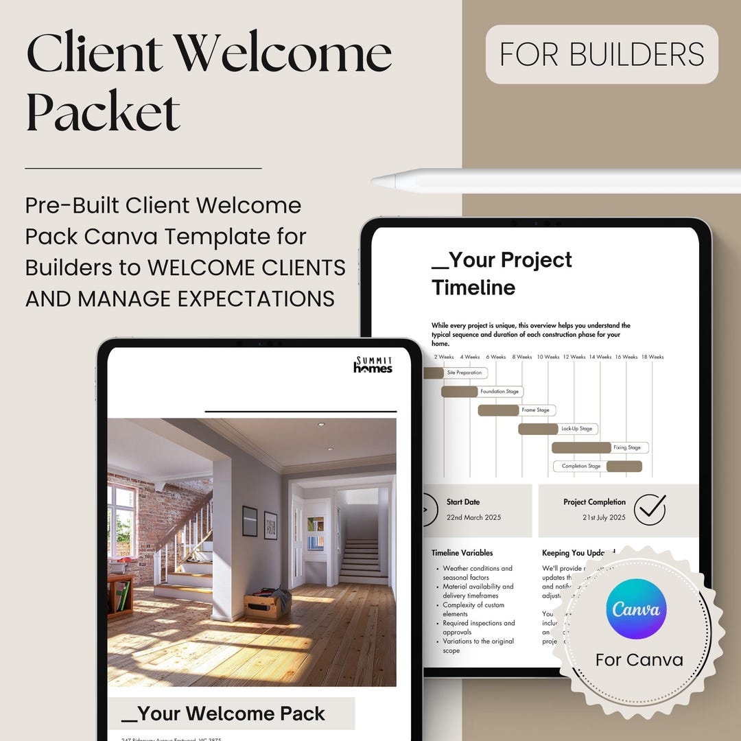 Construction Client Welcome Pack Onboarding Template for Canva, Google ...