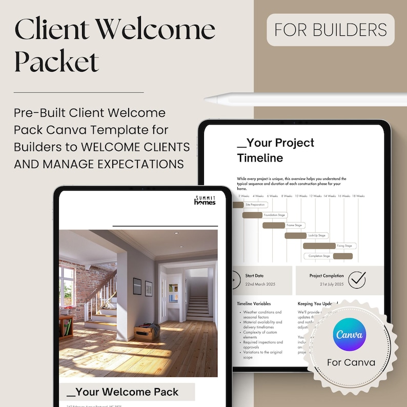 Construction Client Welcome Pack Onboarding Template for Canva. Used by ...