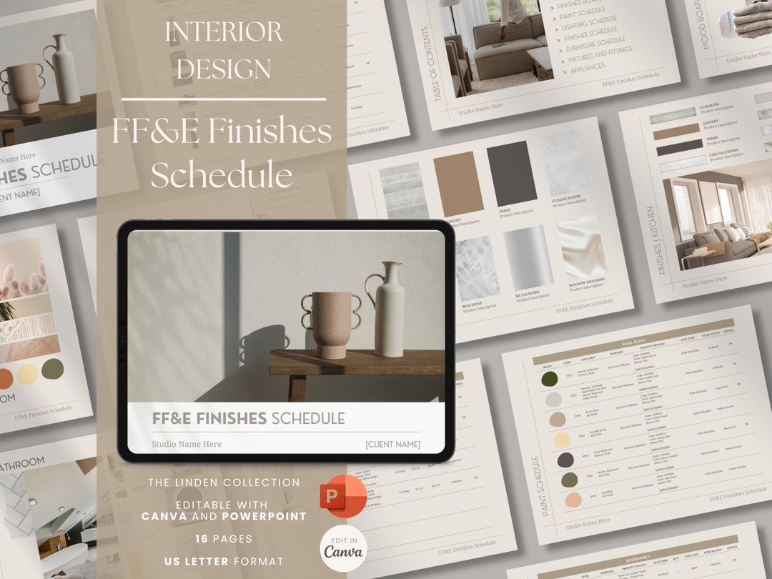FFE Finishes Schedule for Interior Designers, Moodboard, Specification ...