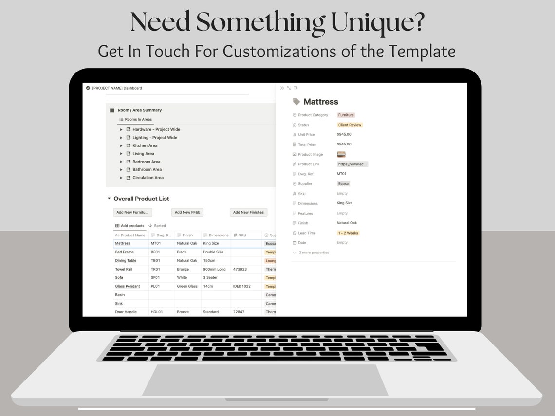 Interior Design Template - Notion - FFE Finishes Specification Schedule ...