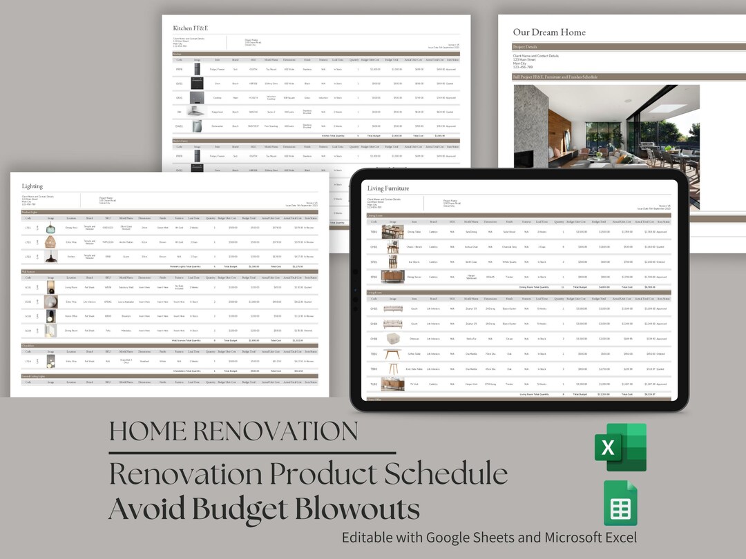 Home Renovation Google Sheets Product Specification Template, Finishes ...