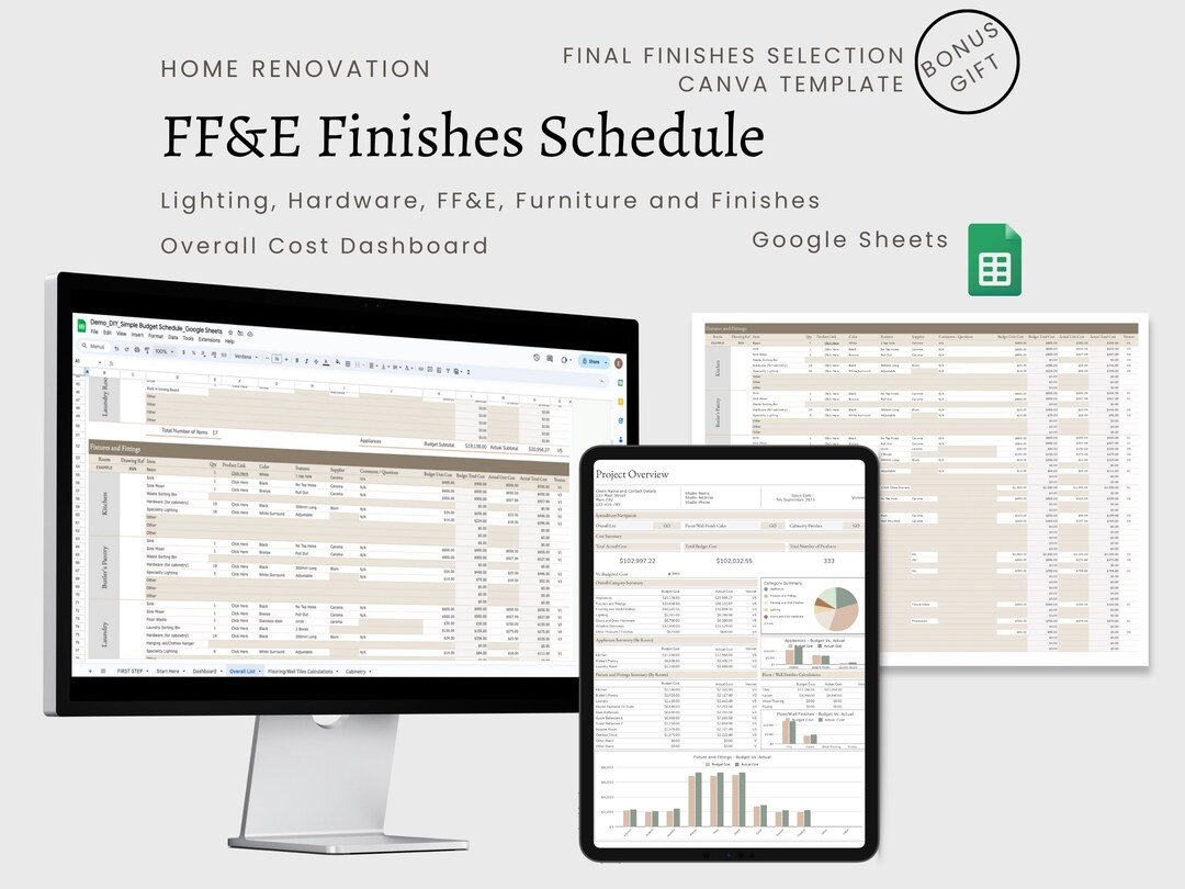Home Renovation FF&E Finishes Schedule Google Sheets Spreadsheet ...