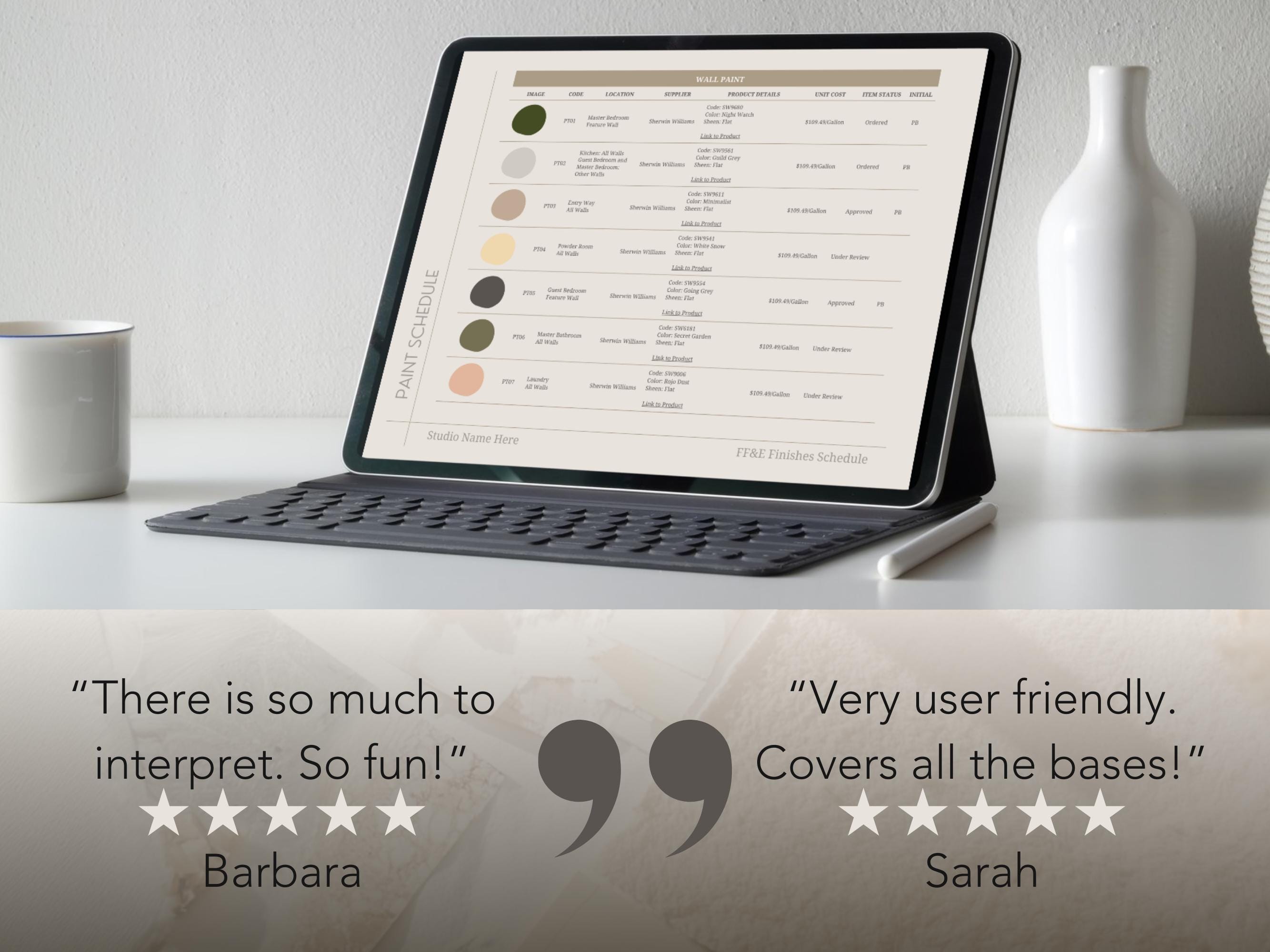 FFE Finishes Schedule for Interior Designers, Moodboard, Specification ...