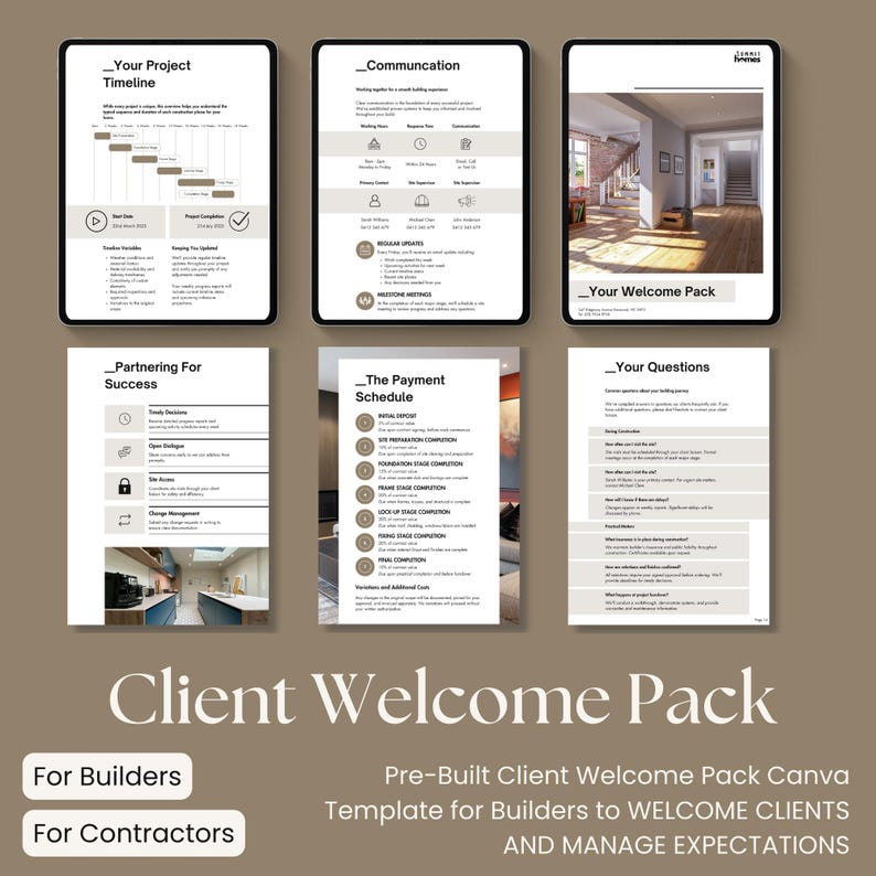 Construction Client Welcome Pack Onboarding Template for Canva, Google ...