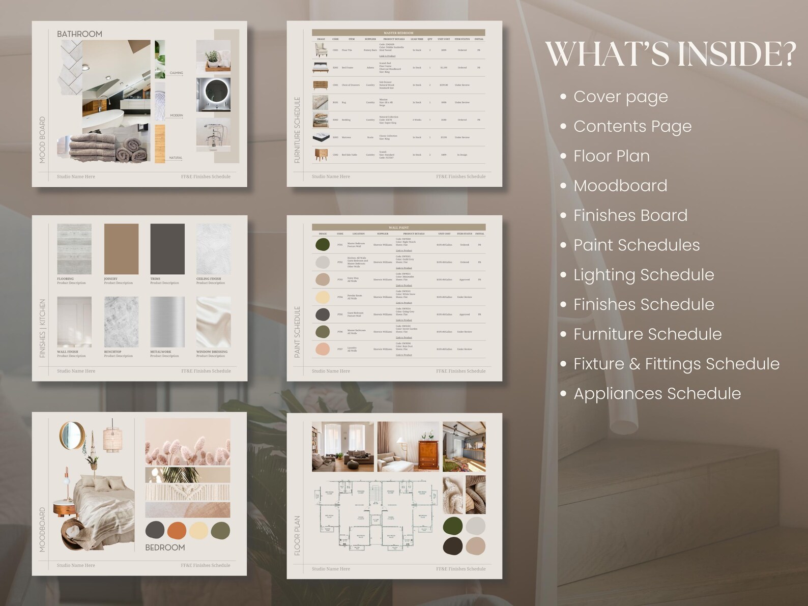 FFE Finishes Schedule for Interior Designers, Moodboard, Specification ...