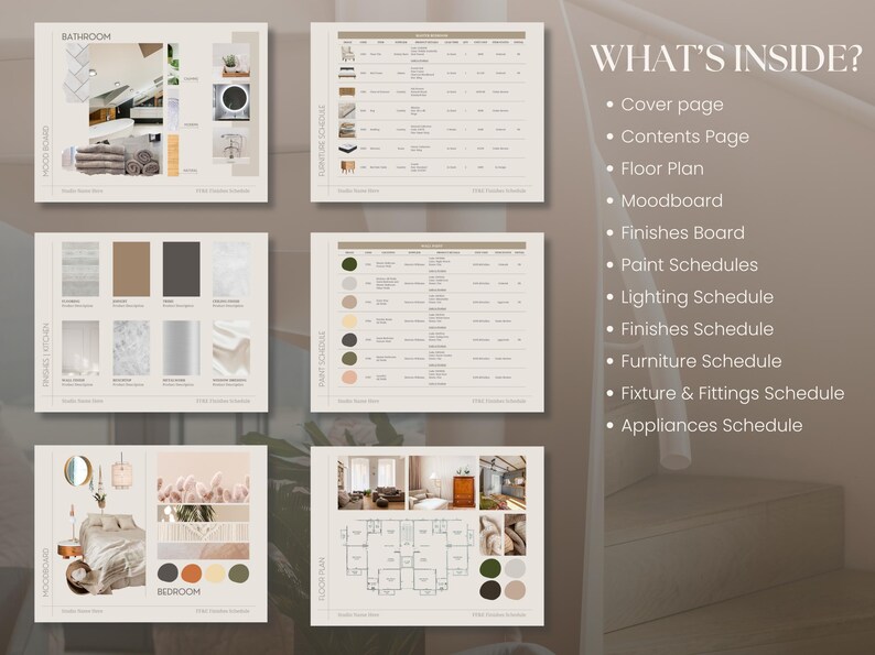 FFE Finishes Schedule for Interior Designers, Moodboard, Specification ...