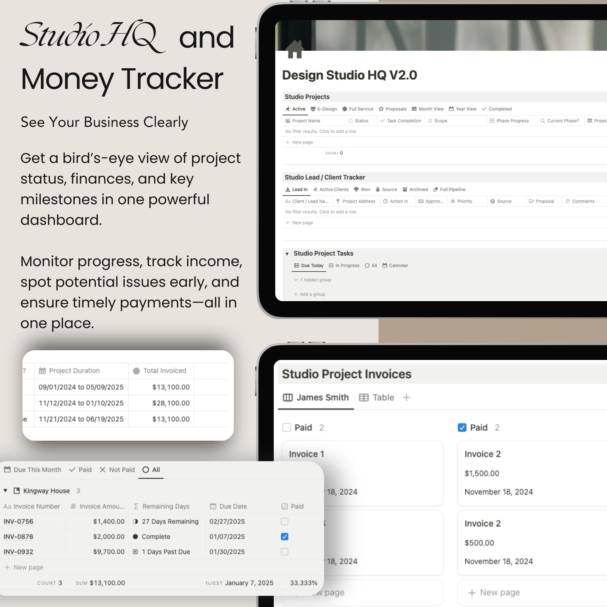 Interior Design Studio Client Project Management Tracker FF&E Schedule ...