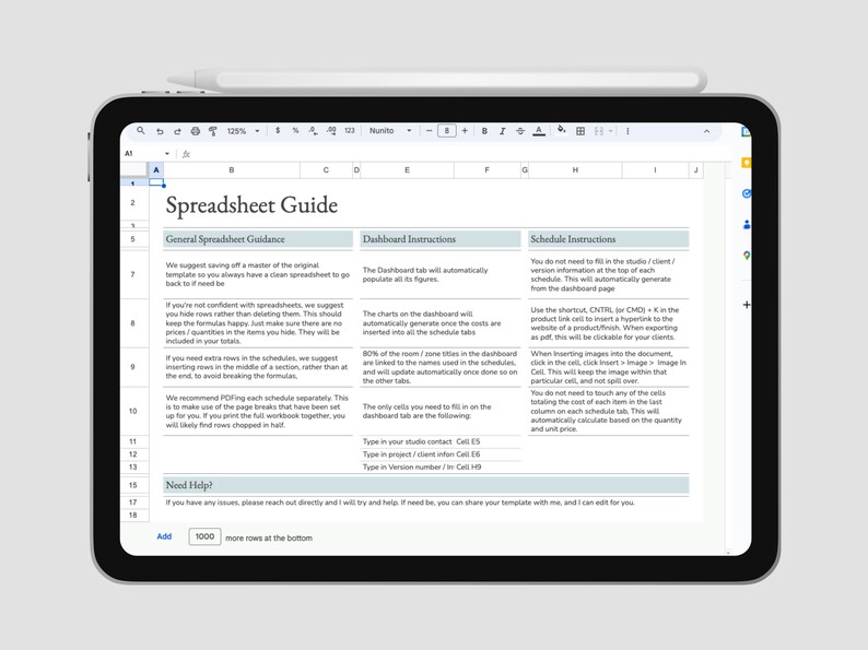 Interior Design Google Sheets FF&E Finishes Product Specification ...