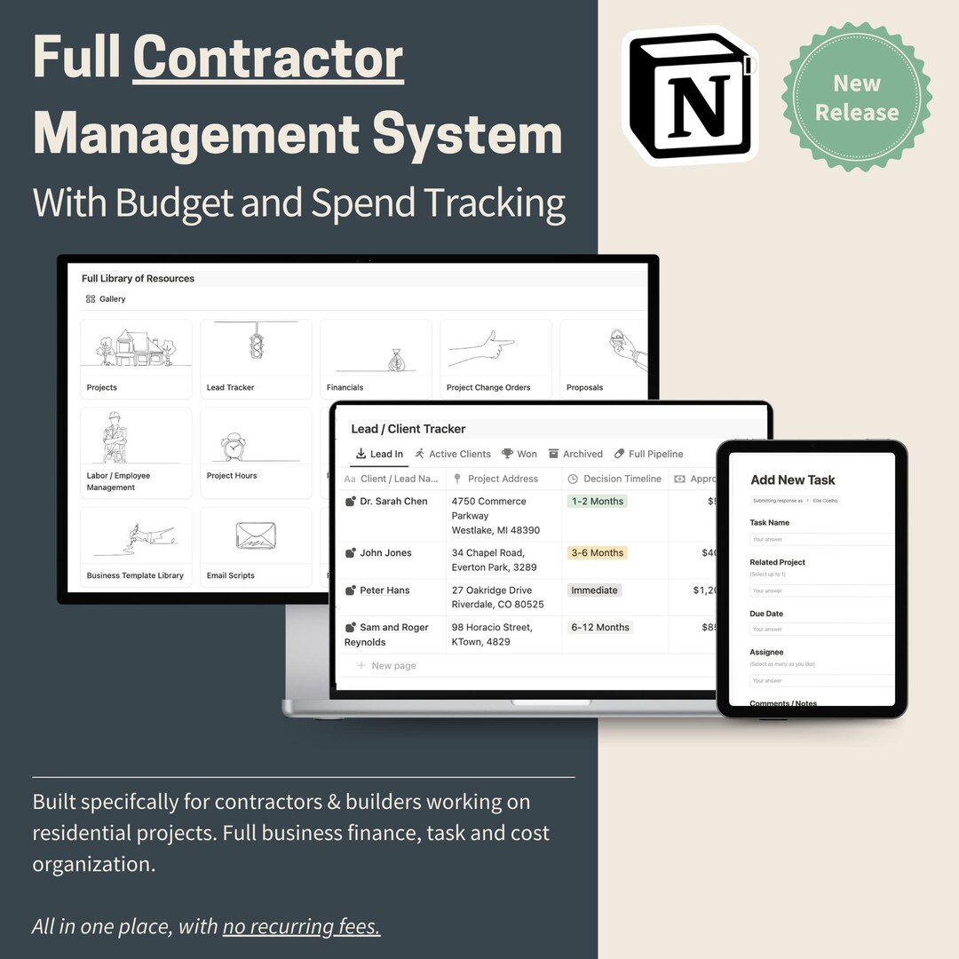 Builder Contractor Construction Project Management Notion System for ...