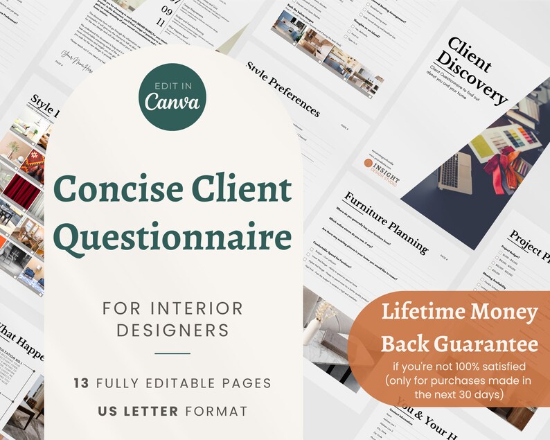 Interior Design Client Questionnaire Fully Editable Canva - Etsy
