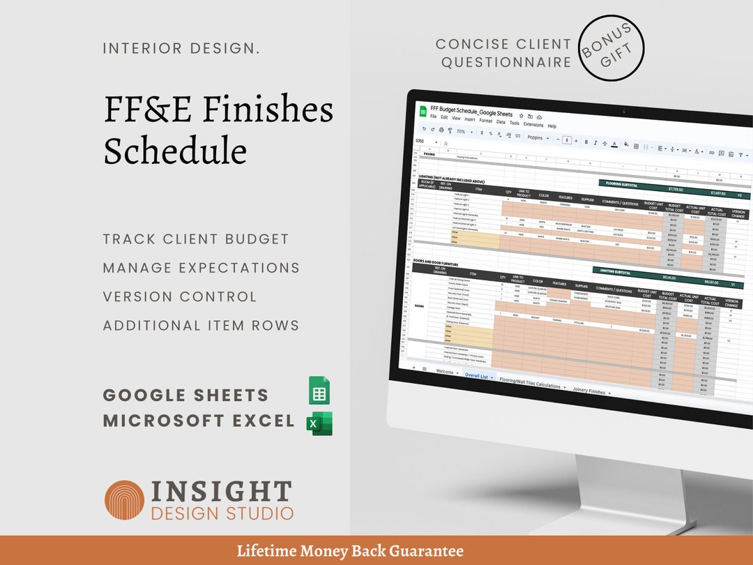 Interior Design FF&E Finishes Schedule Google Sheets Excel - Etsy