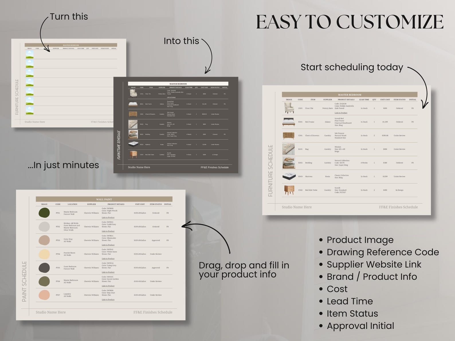 FFE Finishes Schedule for Interior Designers, Moodboard, Specification ...