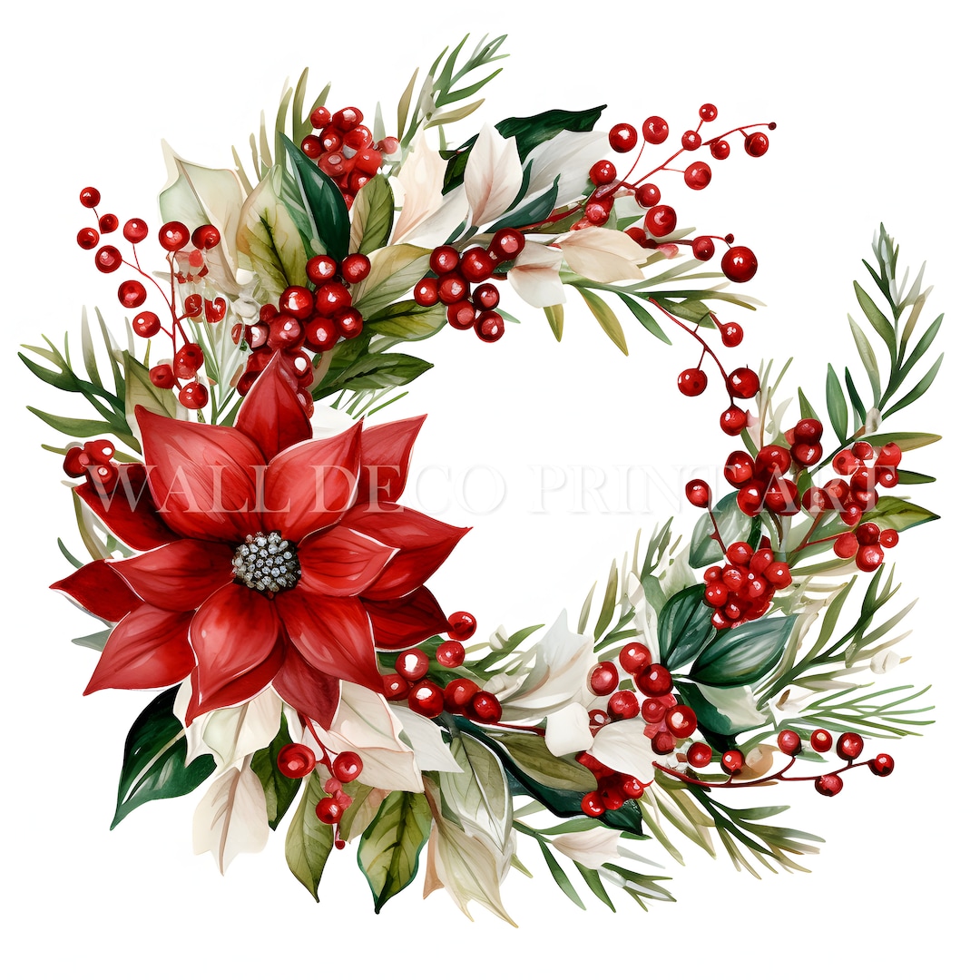 Christmas Flower Wreath Clipart Bundle - 10 High Quality Jpgs - Digital ...