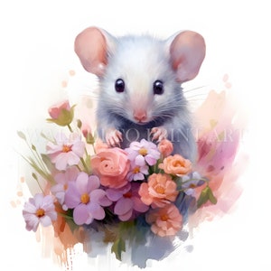 Cute MOUSE With Flower Clipart Bundle - 11 High Quality Jpgs - Digital ...