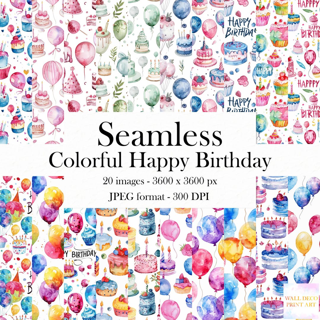 Colorful Happy Birthday Digital Paper - Seamless Abstract Design ...