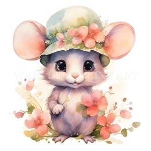 Cute Spring Flower Mouse Clipart Bundle - 10 High Quality JPG - Digital ...