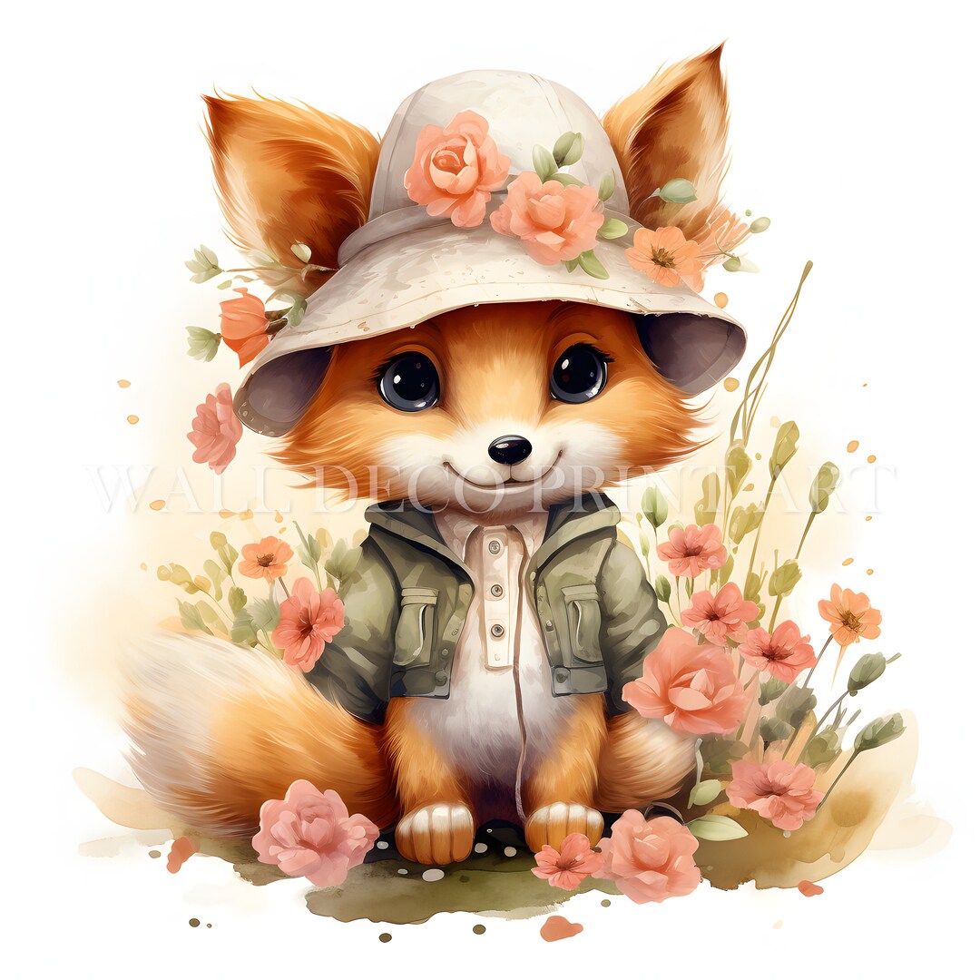 Cute Spring Flower Fox Clipart Bundle 10 High Quality JPG Digital ...