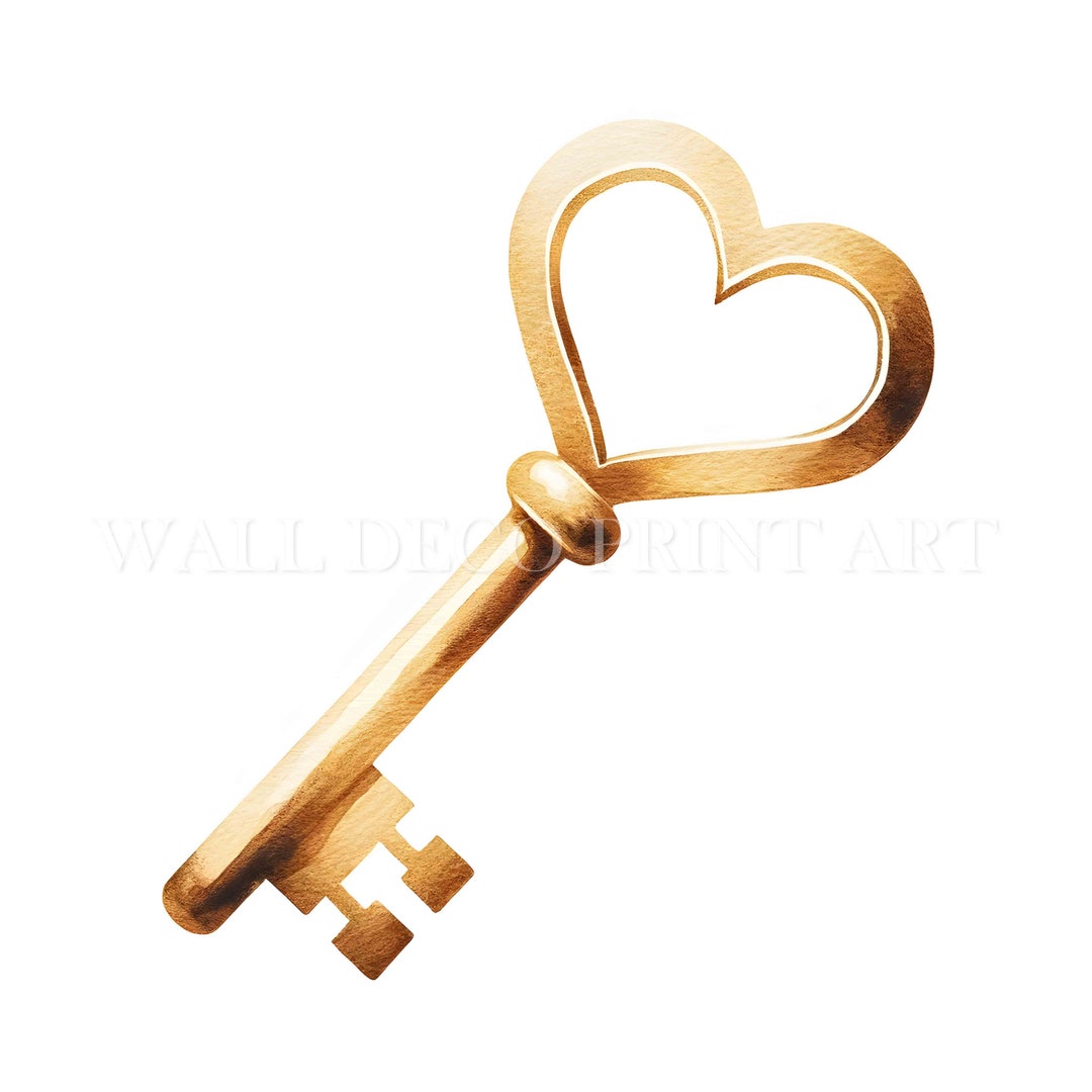 Golden Heart Key Clipart Bundle - 11 High Quality JPG - Digital ...