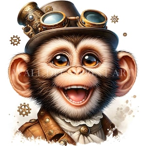 Funny Steampunk Monkeys Clipart Bundle - 12 High Quality Images ...
